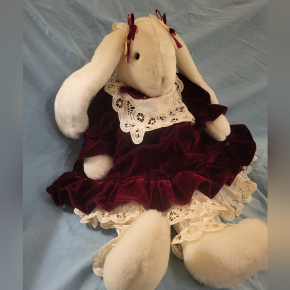 Toys | Vintage White Red Velvet Dress Floppy Eared Rabbit Bunnies And ...